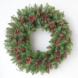 Amazon.co.jp: 60cm 特大 クリスマスリース 玄関ドア用 大きい 玄関リース クリスマス飾り 屋外 インテリア 花輪 ナチュラルリース 松ぼっくり 店舗 撮影 道具 (グリーン ...