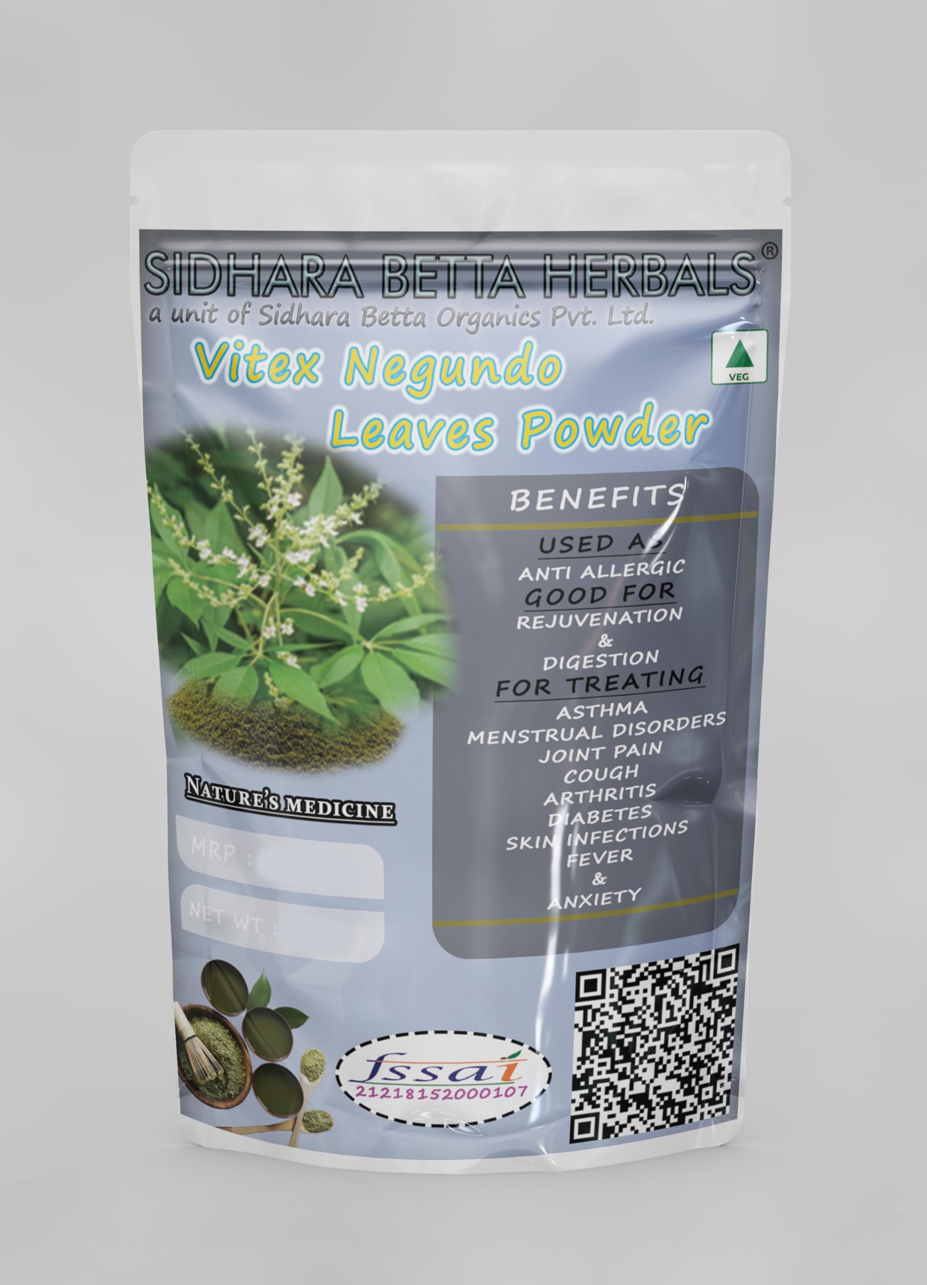 SIDHARA BETTA HERBALS Vitex Negundo (Nirgundi) Leaves Powder |Pack Of 1 ...