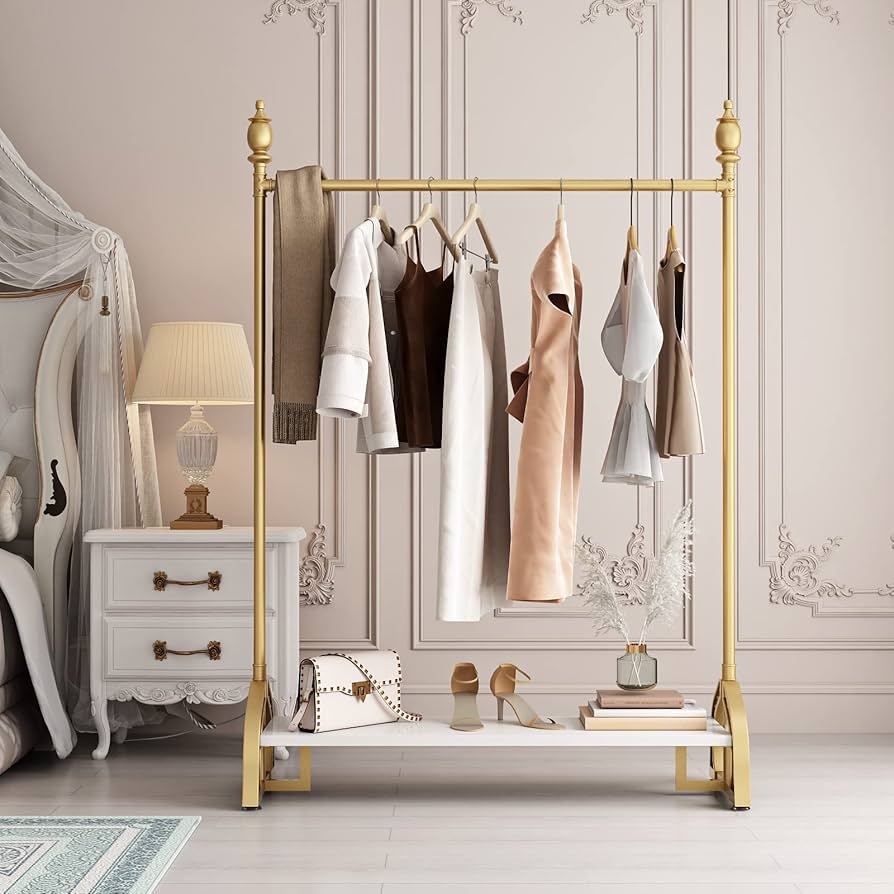 Gold Garment Rack With Shelves | canoeracing.org.uk