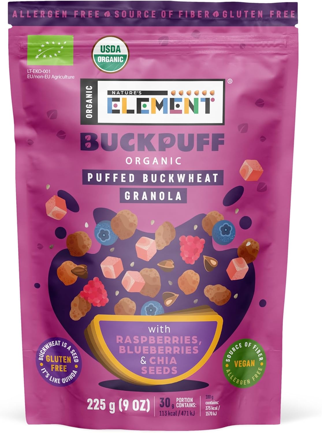 Organic puffed buckwheat granola with forest berries 4 x 255g – Vegan ...