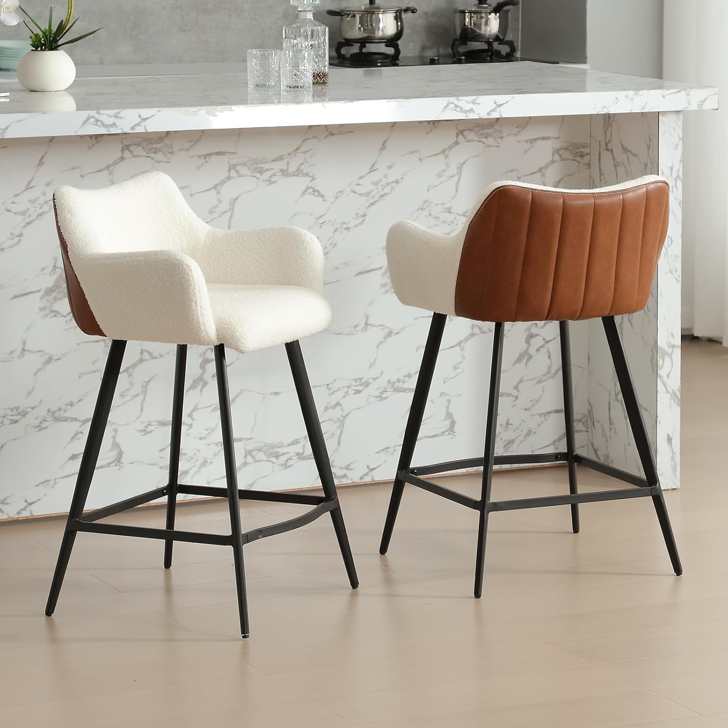 Wahson Breakfast Bar Stools Set of 2 Upholstered Counter Stools with ...