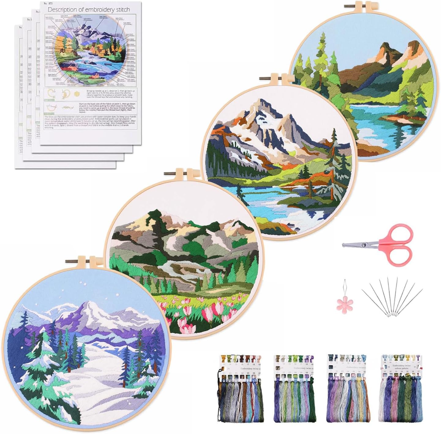 Amazon.com: HILYPINK 4 Set Embroidery Kit for Beginners, Cross Stitch ...