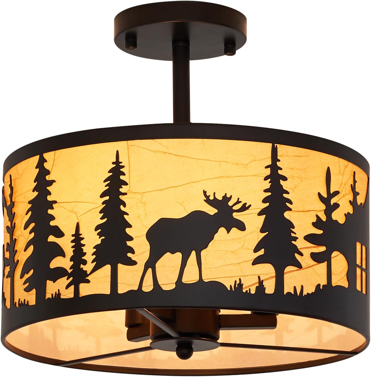 Rustic 3-Light Semi-Flush Mount Ceiling Light Fixtures, E12 Base Black ...