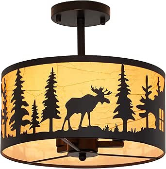 Rustic 3-Light Semi-Flush Mount Ceiling Light Fixtures, E12 Base Black ...
