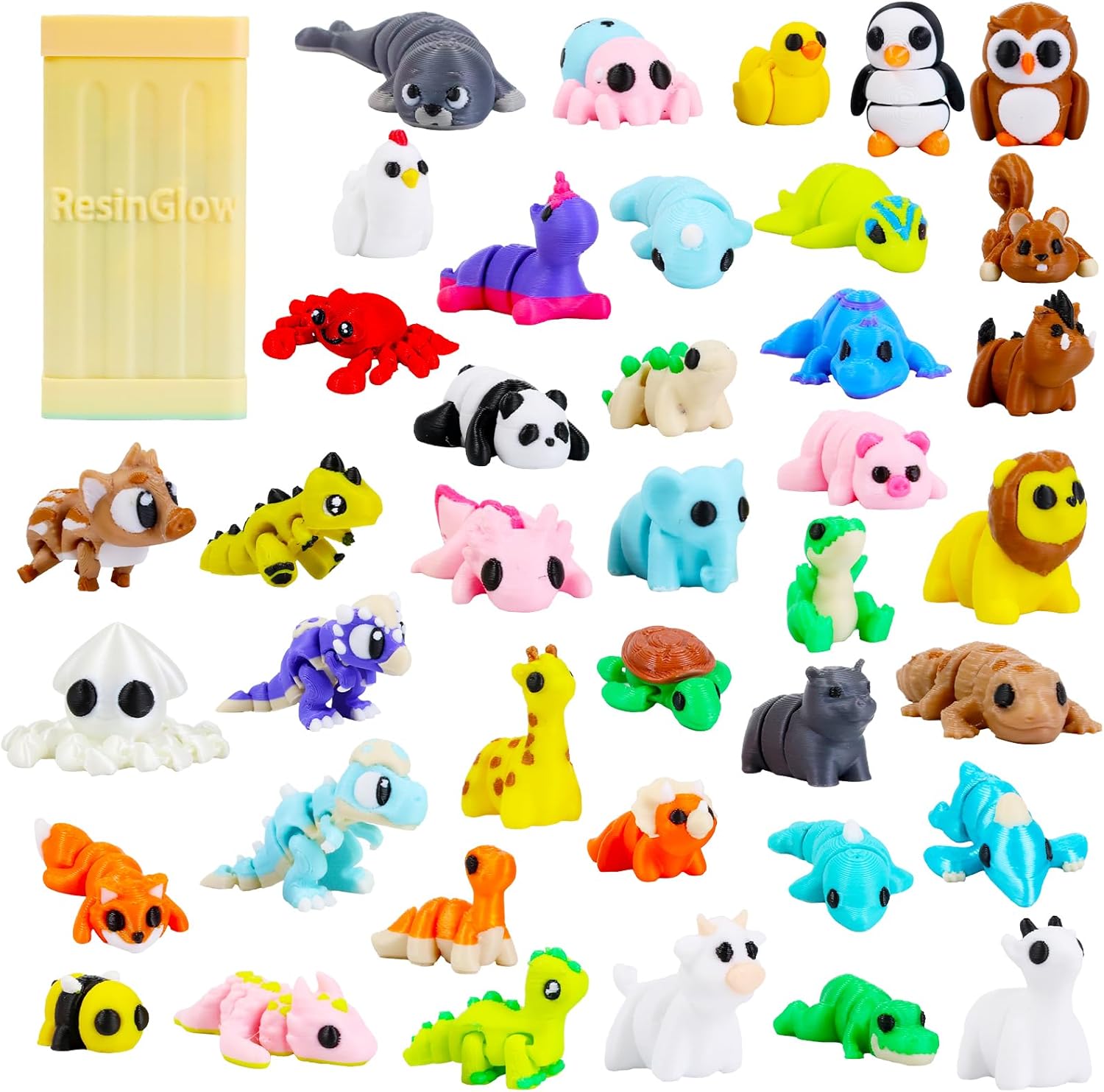 Amazon.com: ResinGlow 42PC 3D Printed Mini Animals with Box, Small 3D ...