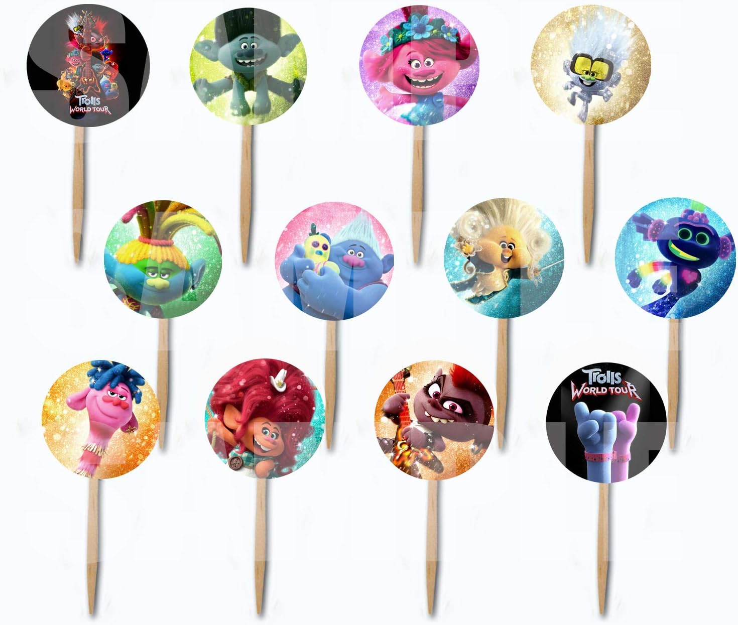 Amazon.com: Trolls World Tour Movie Double-Sided Cupcake Picks Cake ...
