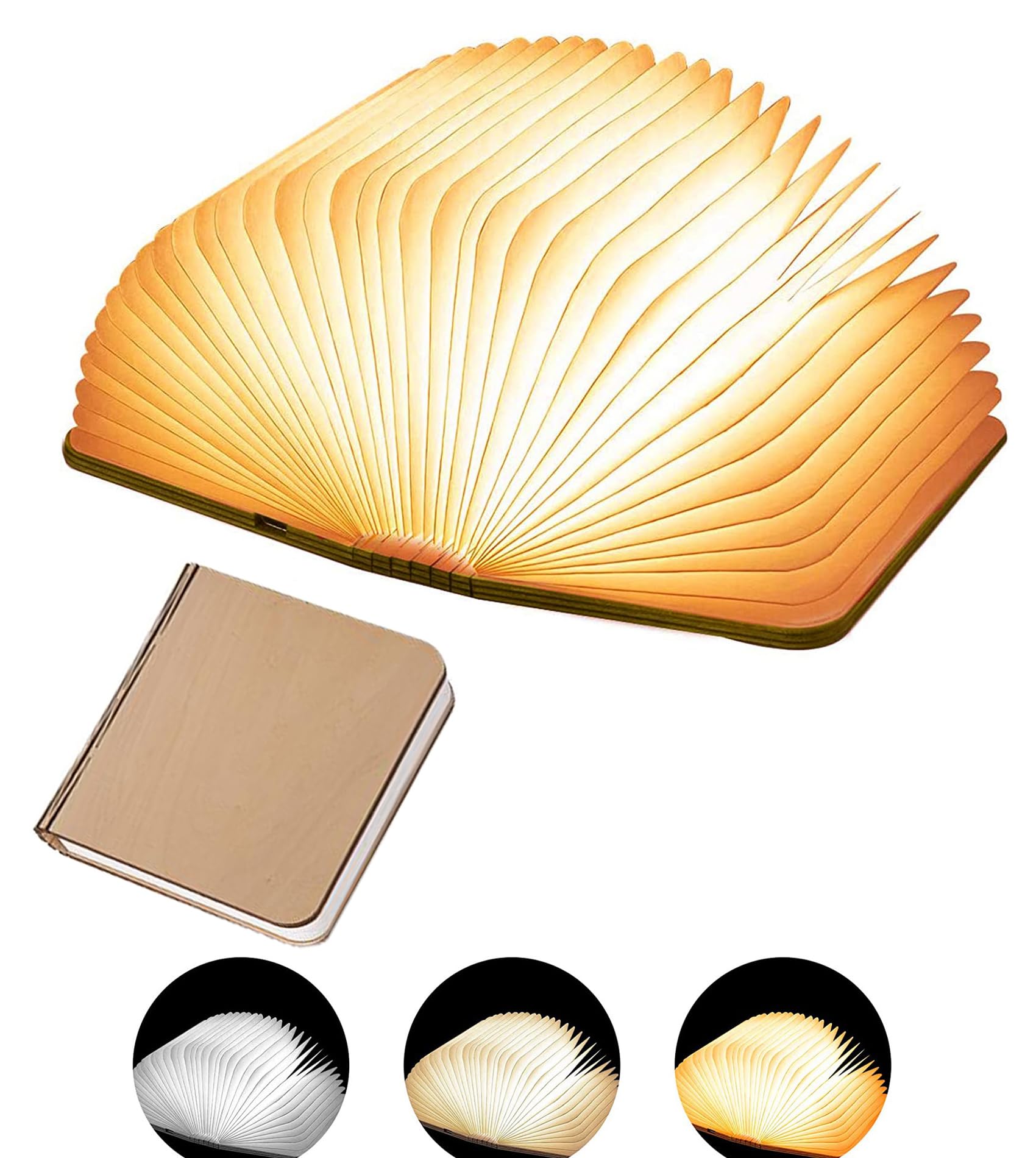 Tiuredx Wooden Book Light Novelty LED Night Light Portable Folding Book ...