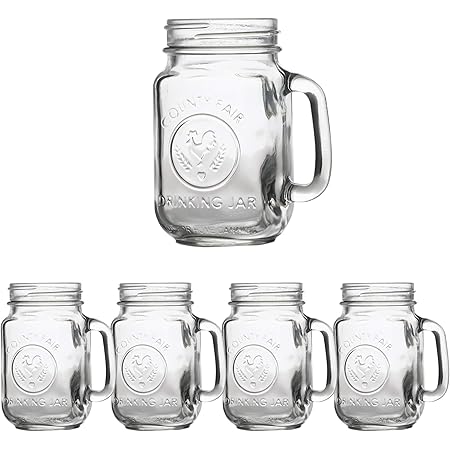 Amazon.com: Estilo Mason Jar Mugs with Handle, Old Fashioned 16 oz. Mason Jar Drinking Glasses ...