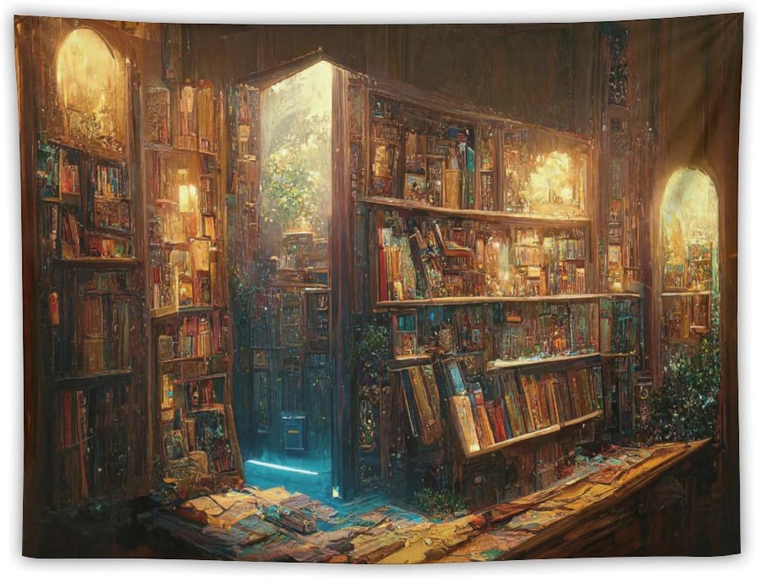 Amazon.com: Kurtect Bookshelf Tapestry,Vintage Style Library Watercolor ...