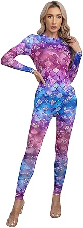 Amazon.com: JanJean Women Mermaid Fish Scale Gymnastic Romper Stretchy ...