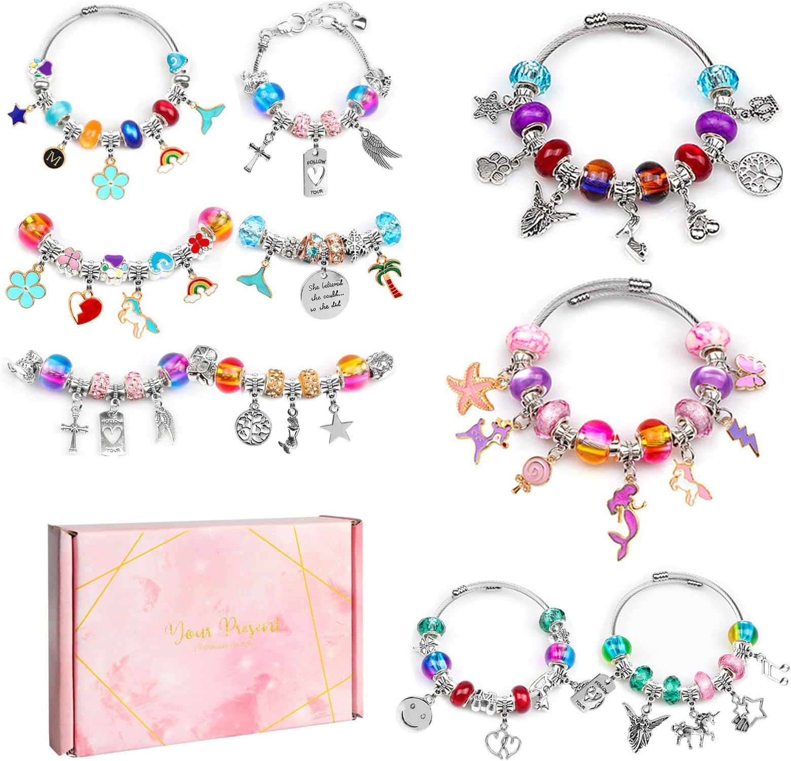 162 Pcs Charm Bracelets Kit, Necomi Jewellery Making Kit with Beads ...