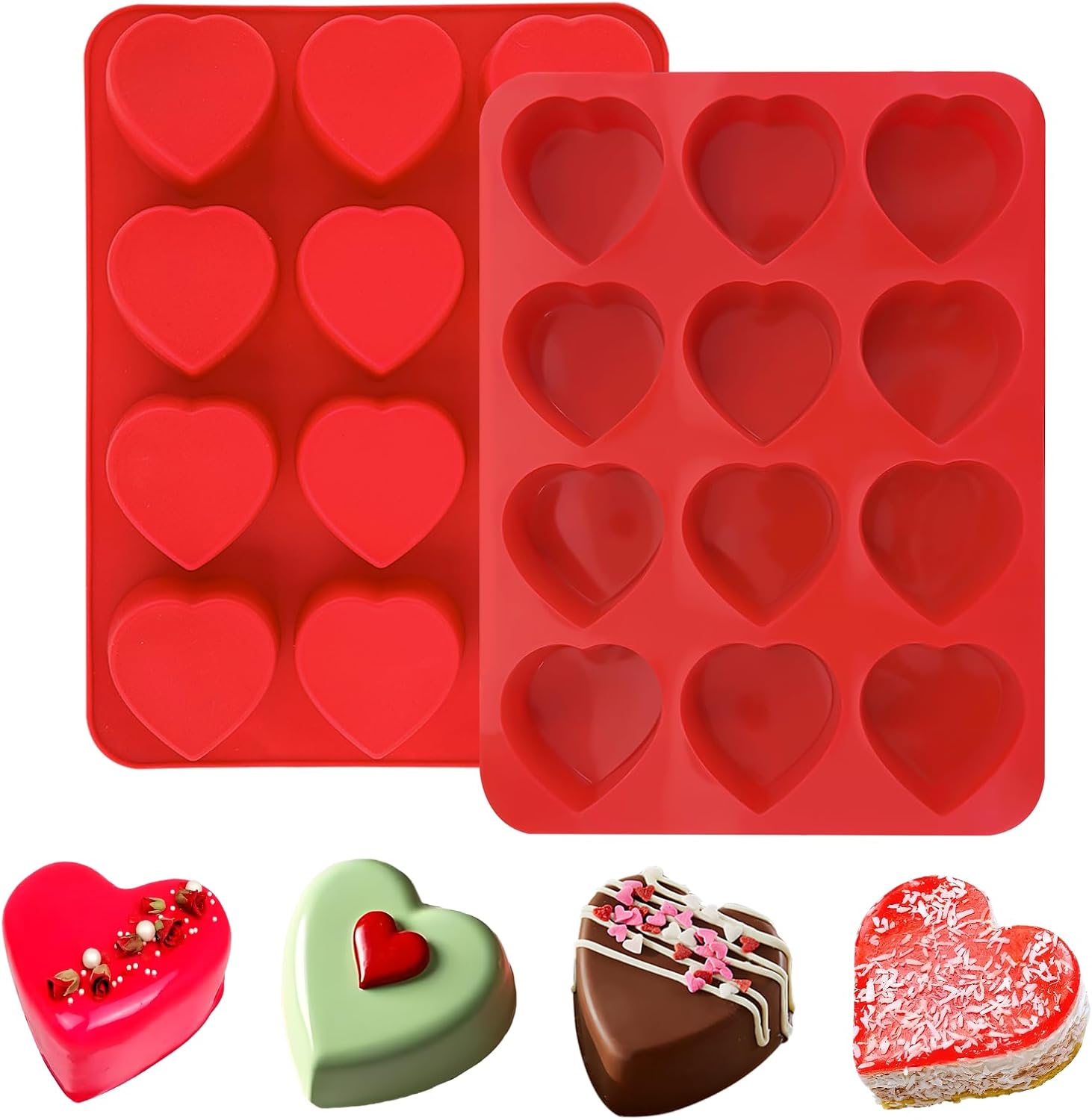 Amazon.com: Morofme 2pcs Heart Molds Silicone Heart Shaped Chocolate ...