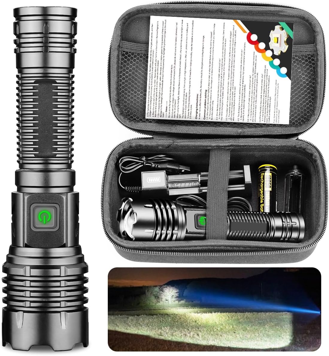 NAKCNM Torches LED Super Bright Rechargeable, 30W LED Torch Flashlight ...