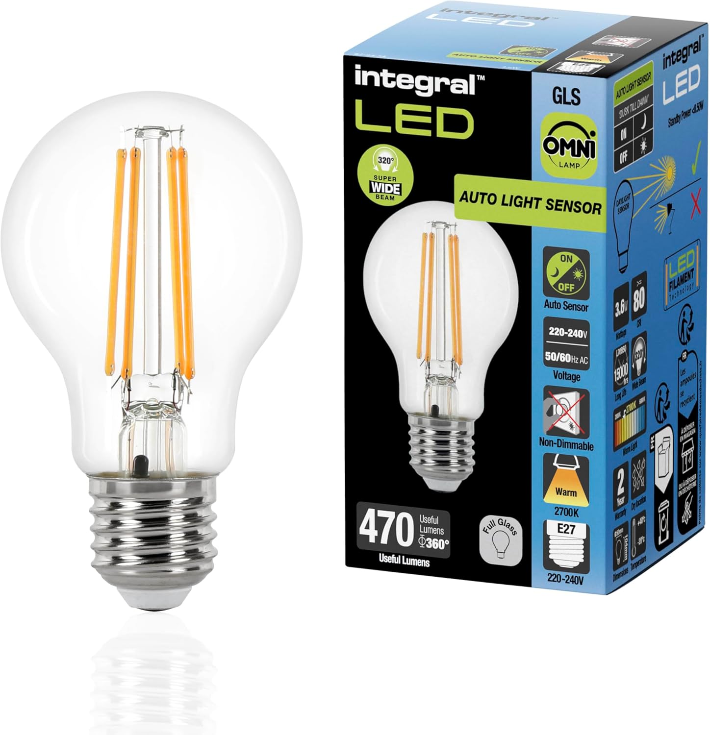 Integral LED 2 Pack E27 Non-Dimmable Dusk to Dawn Dual Sensor Omni ...