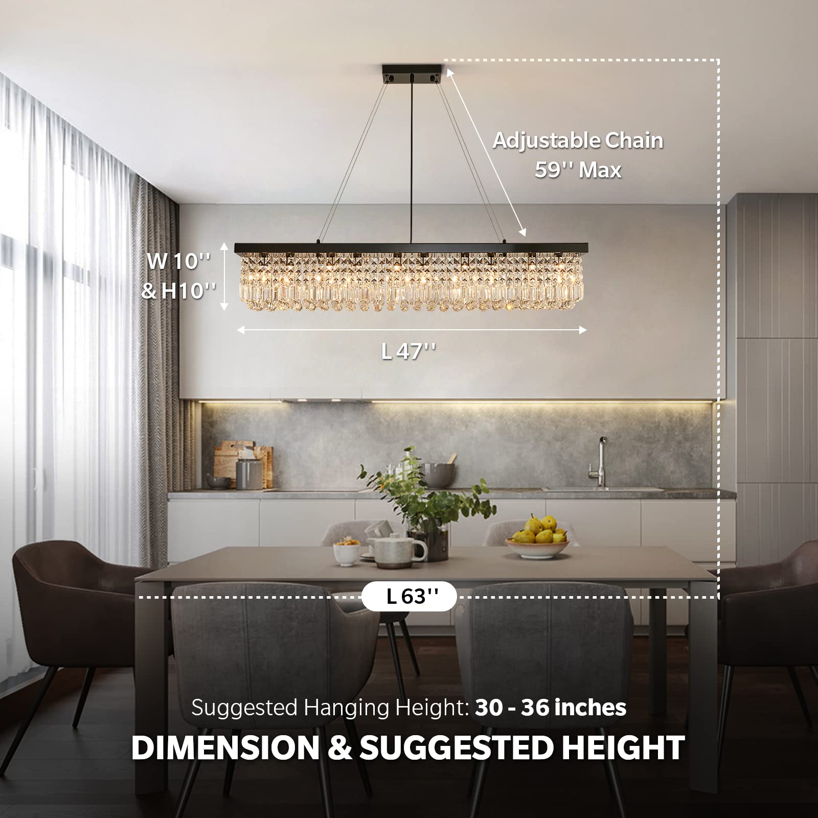 7PM Rectangle K9 Crystal Chandelier Modern Rectangular Pendant Lighting ...