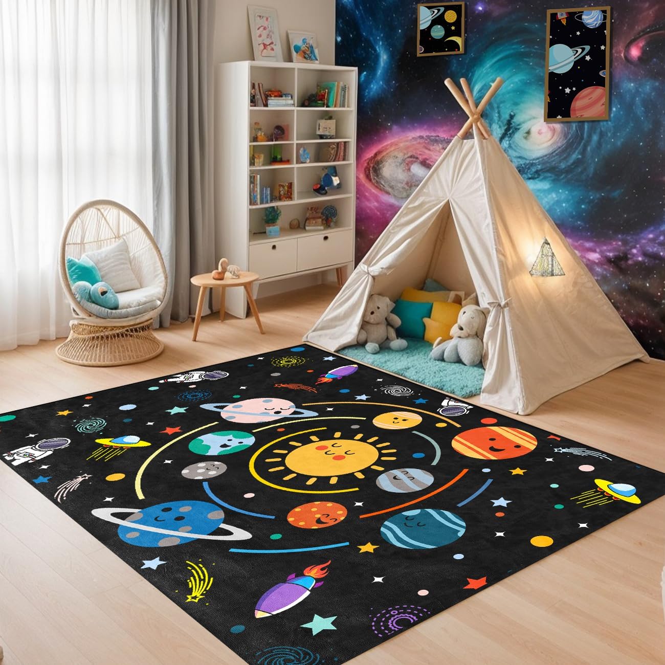 Amazon.com: Space Rug for Boys Room - Outer Space Rug for Bedroom Solar ...