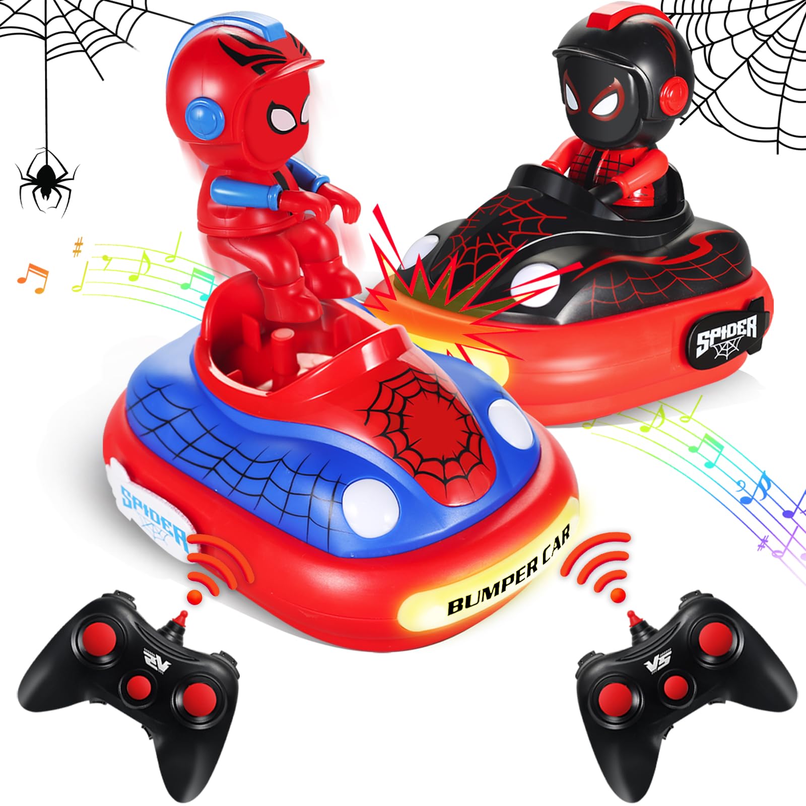 Pwtuuki Spider Remote Control Bumper Car 2 Pack w/Light & Sound 360 ...