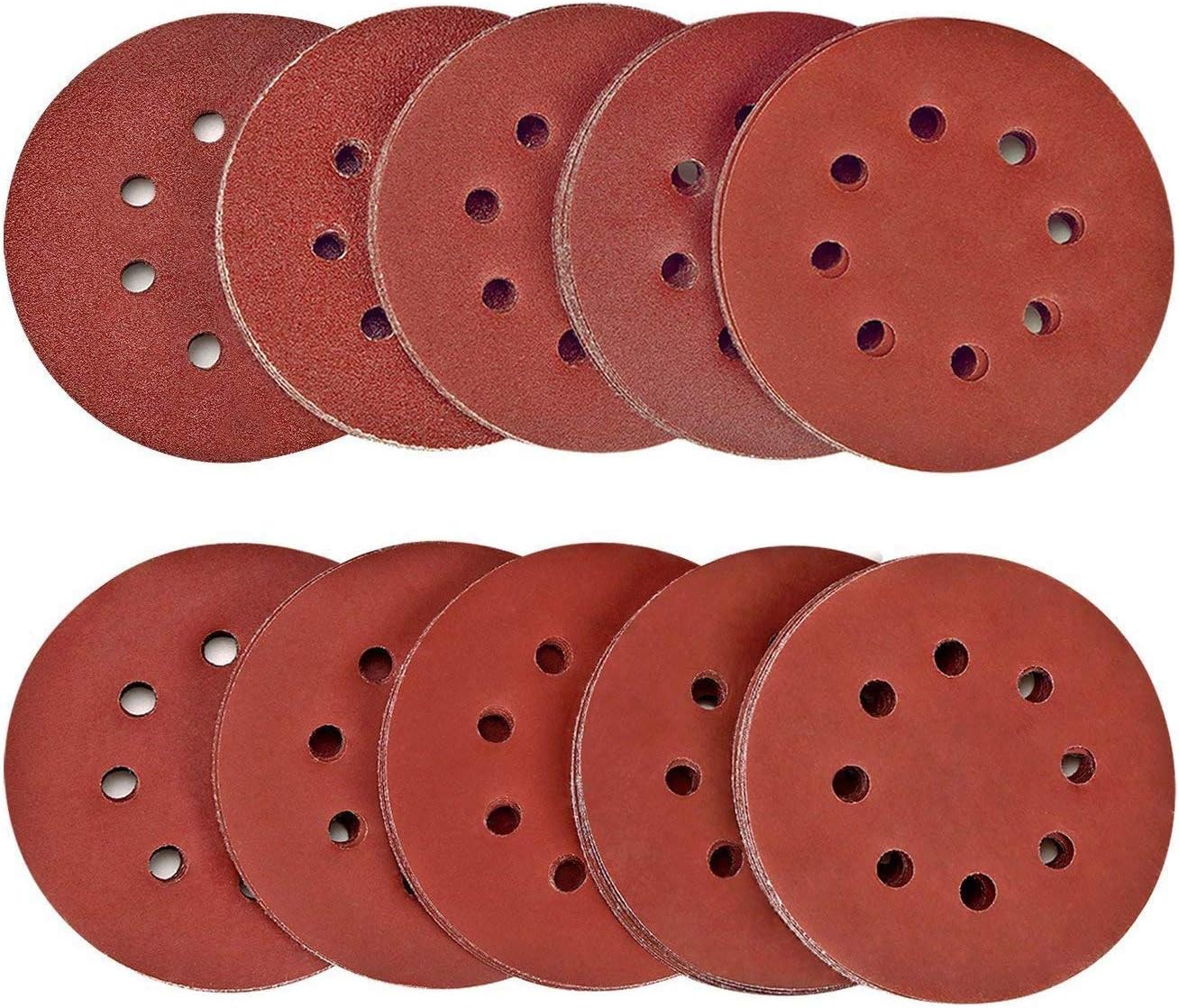 100pcs 125mm Sanding Discs, (Hook and Loop 20 x 40/60/80/120/180 Mixed ...