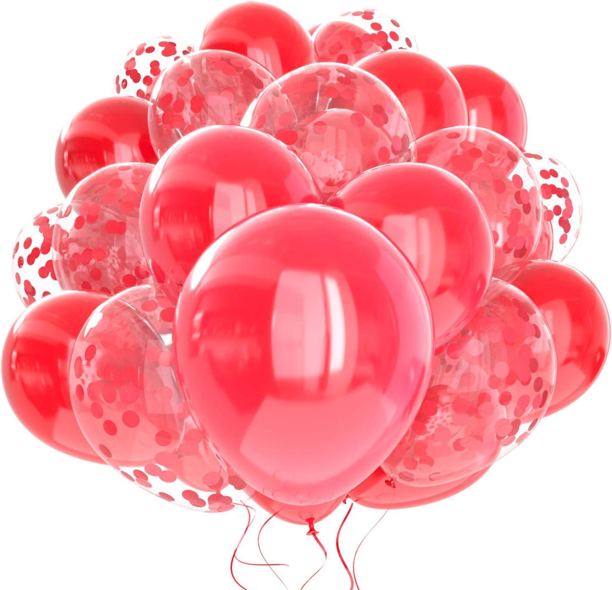 Amazon.com: 60 Pack Red Balloons + Red Confetti Balloons w/Ribbon | Red ...
