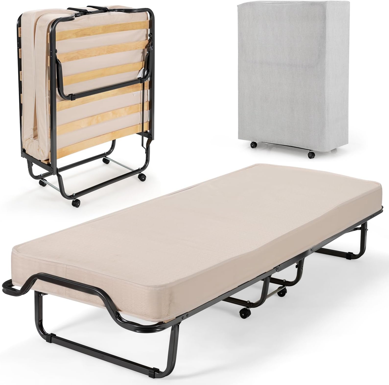 MUTUN Lit pliable de 190,5 x 78,7 cm avec matelas, lit d'appoint ...