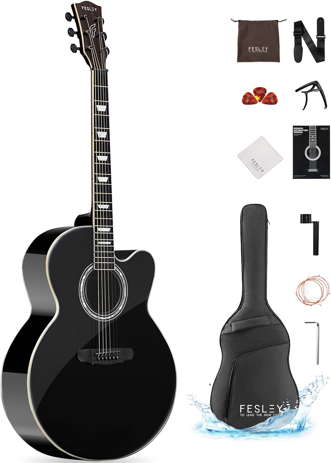 Amazon.com: Fesley Jumbo Cutaway Acoustic Guitar: 42" Full Size ...