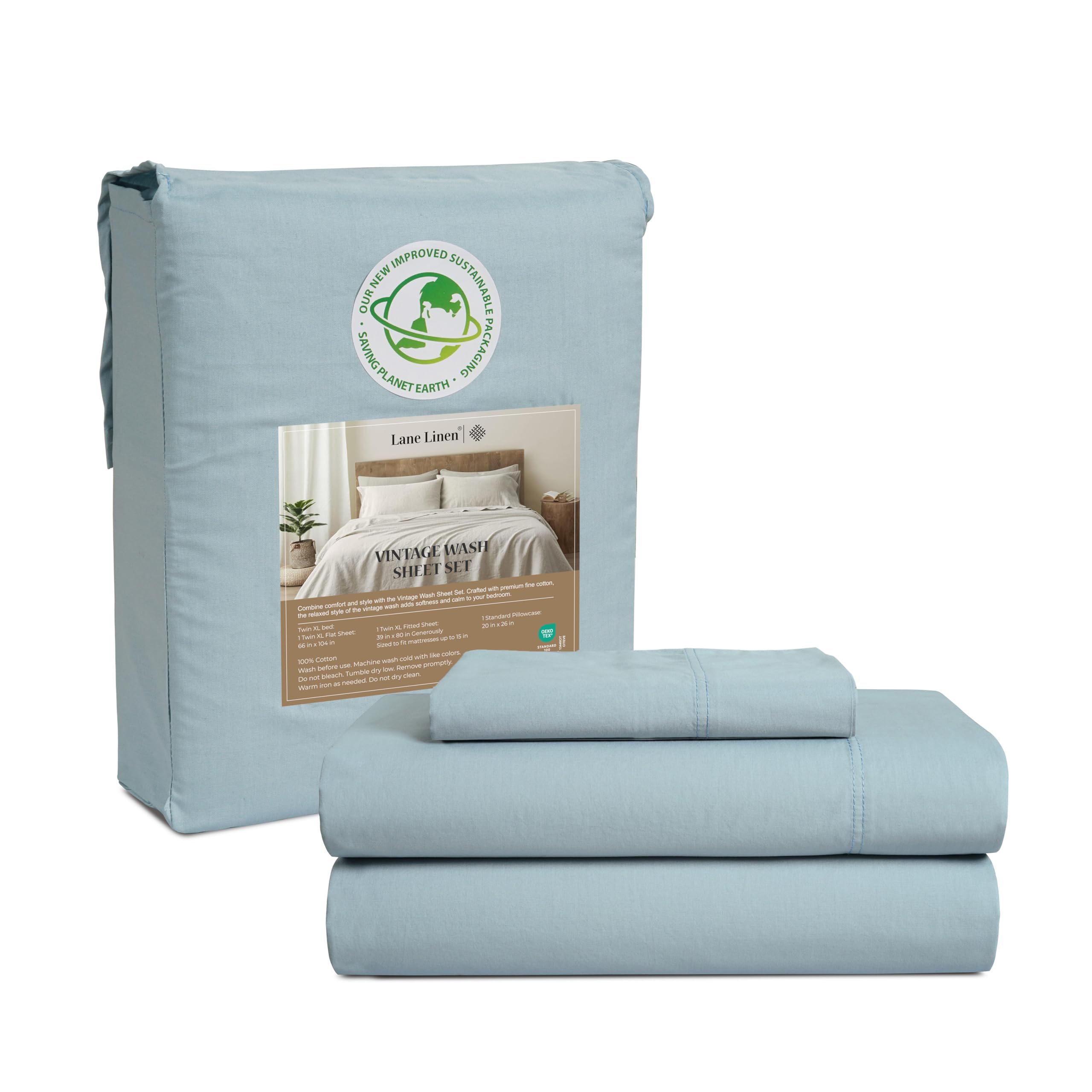 Twin XL Washed Cotton Percale Bed Sheets 100% Cotton 3 Piece Extra Long Sheet Set for Dorm Rooms ...