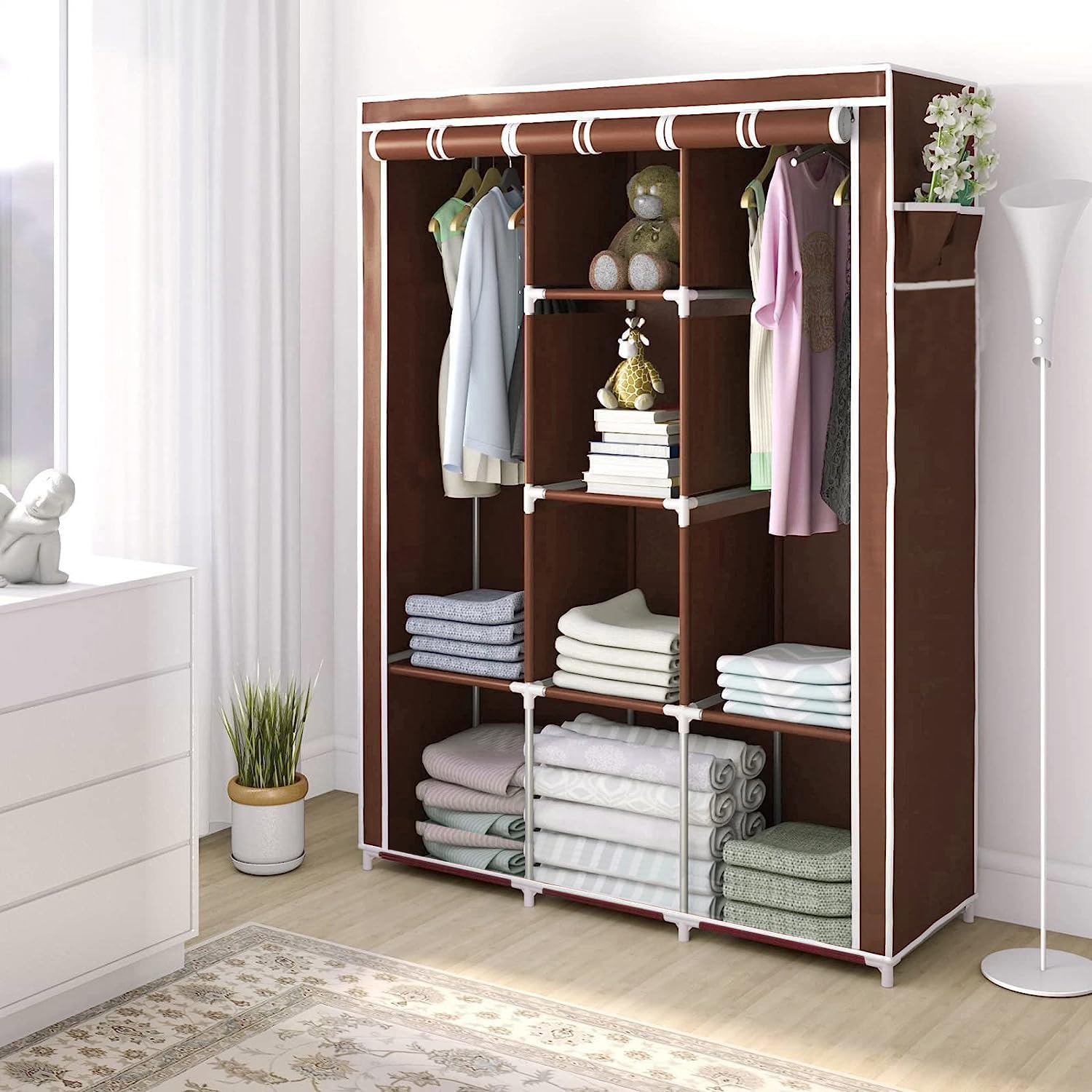 Ebee 6+2 Layer Fancy Collapsible Closet/Cabinet (Brown) : Amazon.in ...