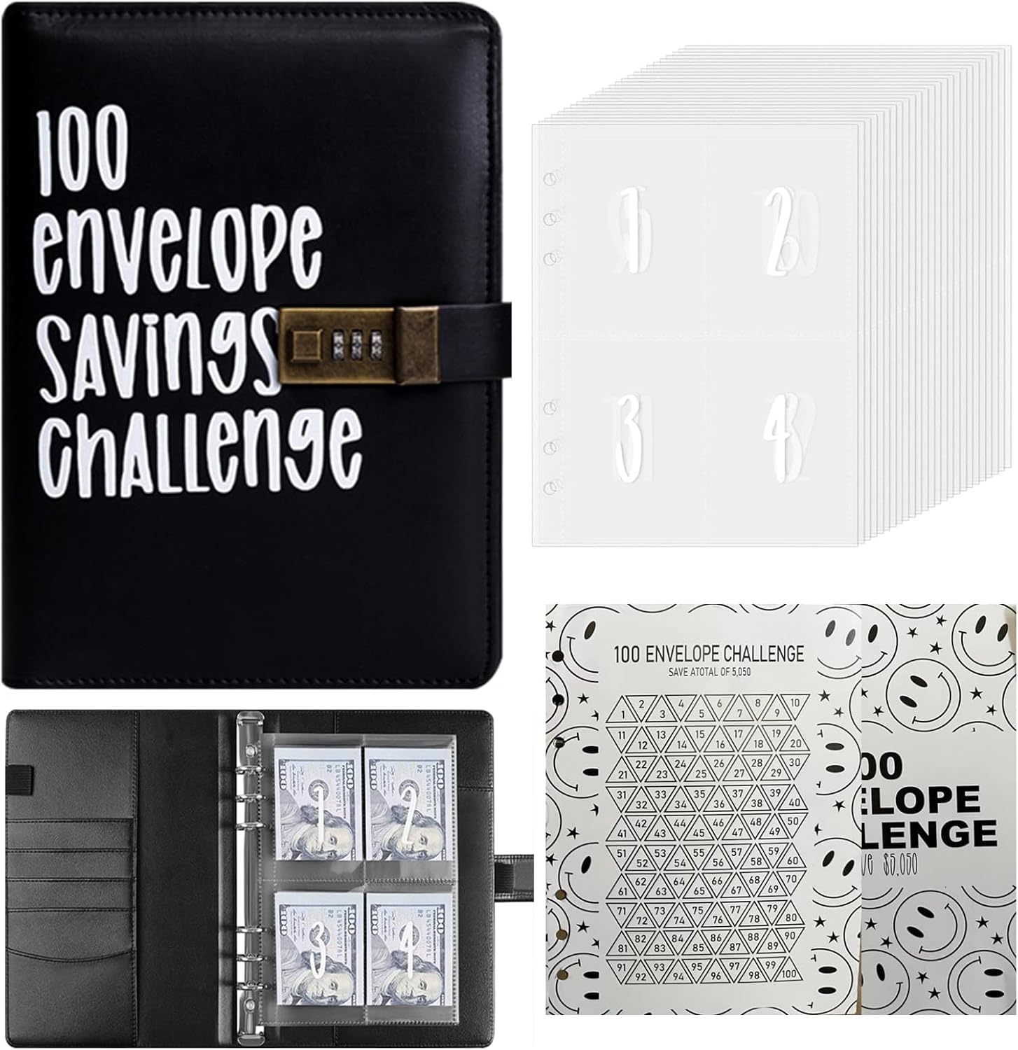 Money Saving Binder,100 Envelope Challenge Binder with Combination Lock ...