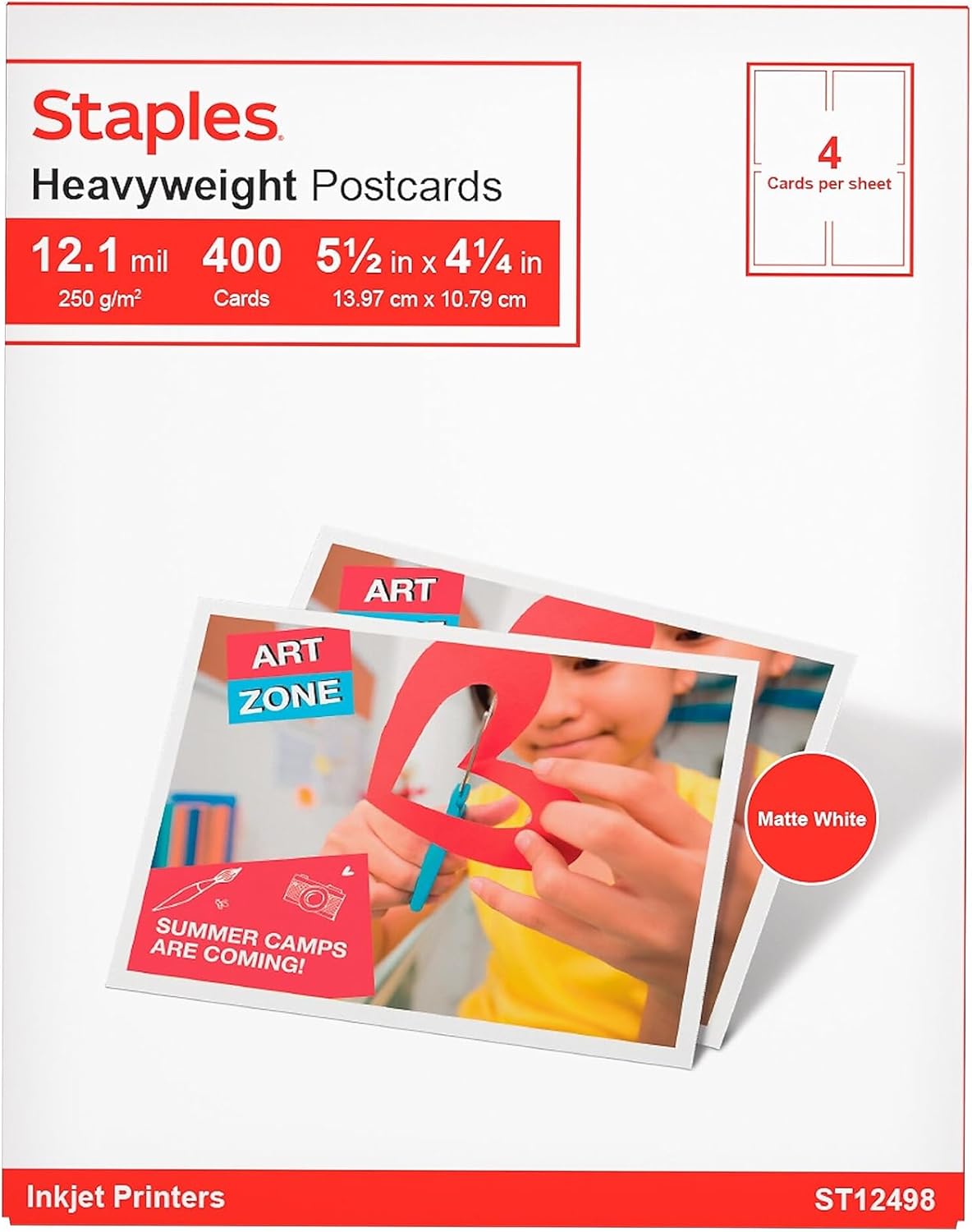 Amazon.com : Staples Matte Postcards, 5.5-inch x 4.25-inch, White, 800 ...