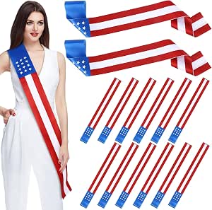 Amazon.com: Jeere 12 Pieces American Flag Sashes Patriotic Leis Fourth ...