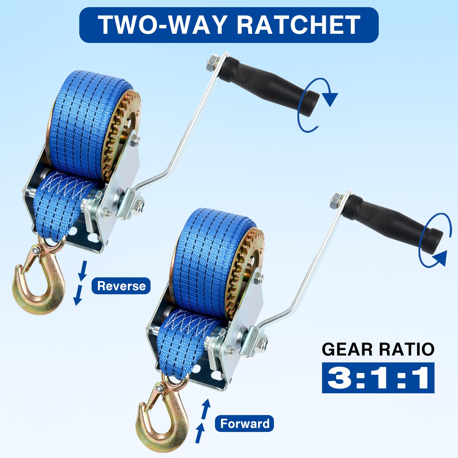 Snapklik.com : 8milelake 1000lbs Hand Winch Hand Crank Strap Gear Winch ...