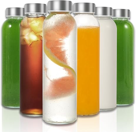 LIMILI Glass Bottles, 6 Pack 500ml with Stainless Steel Lids, Leak ...