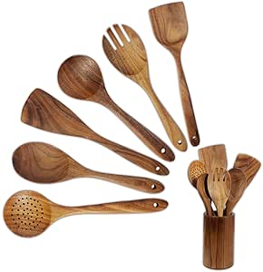 Amazon.com: GODARM Wooden Spoons for Cooking 7 Piece Kitchen Utensils ...