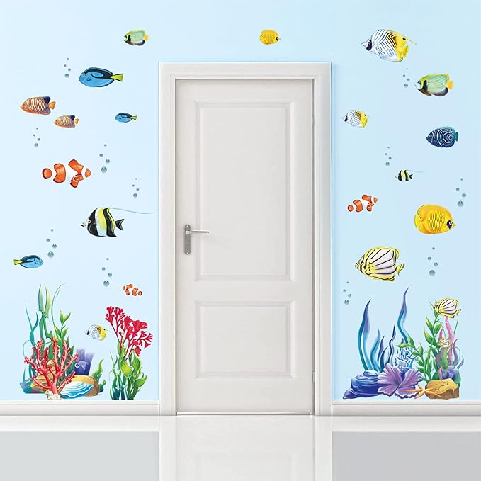 wondever Under The Sea Tropical Fish Wall Stickers Ocean Seaweed Peel ...