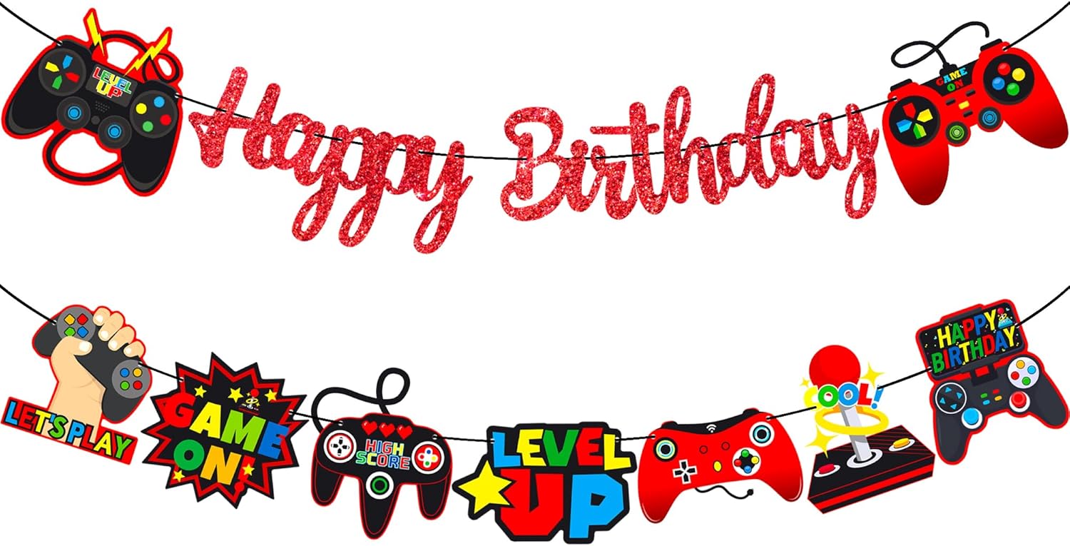 Amazon.com: umoni Red Game Birthday Decorations 2Pcs Video Game ...