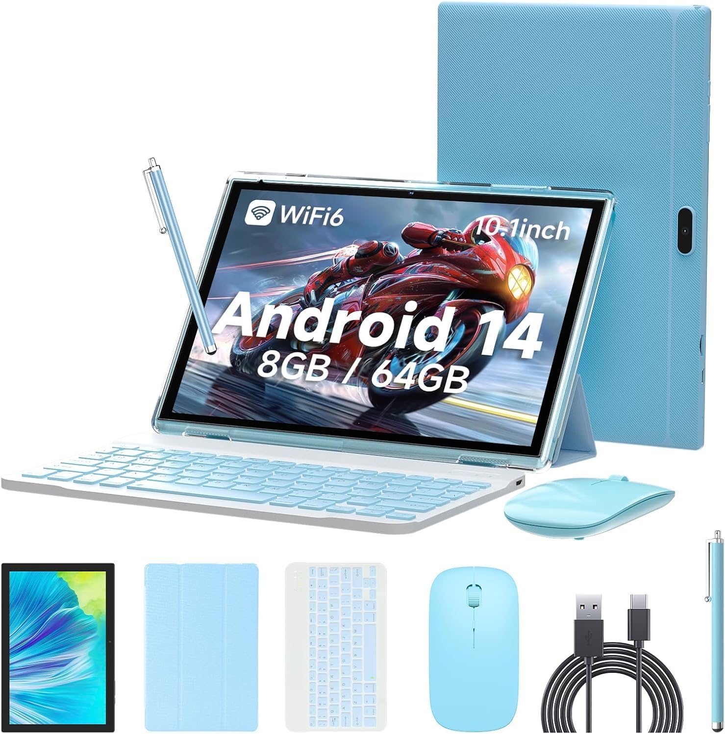 Android 14 Tablet 10.1 Inch Tablet, 2 in 1 Tablets with Keyboard/Mouse ...