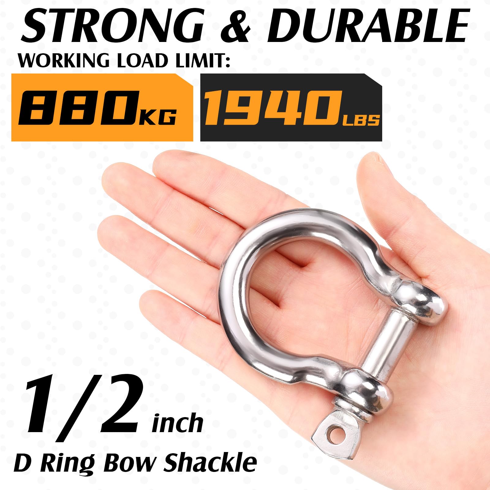 Snapklik.com : 2 Pcs Stainless Steel 304 Bow Shackle 1/2 Inch D Ring ...