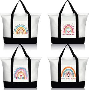 Amazon.com: Mixweer 4 Pcs Teacher Appreciation Gifts Bags Teacher Canvas Tote Bags for Women ...