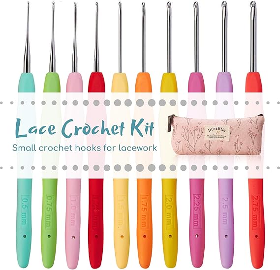 Amazon.com: 10 Small Sizes Crochet Hooks Set, 0.5mm - 2.75mm Ergonomic ...