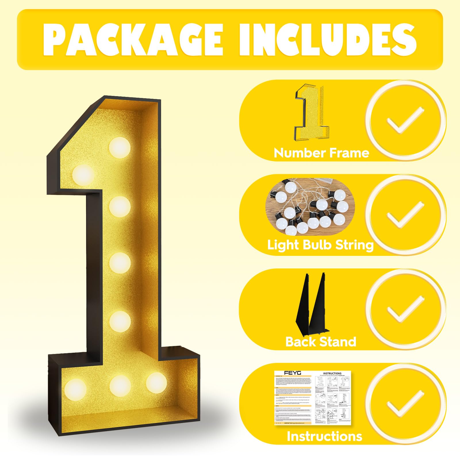 Snapklik.com : 4FT Marquee Light Up Glitter Gold Giant Number 1 Frame ...