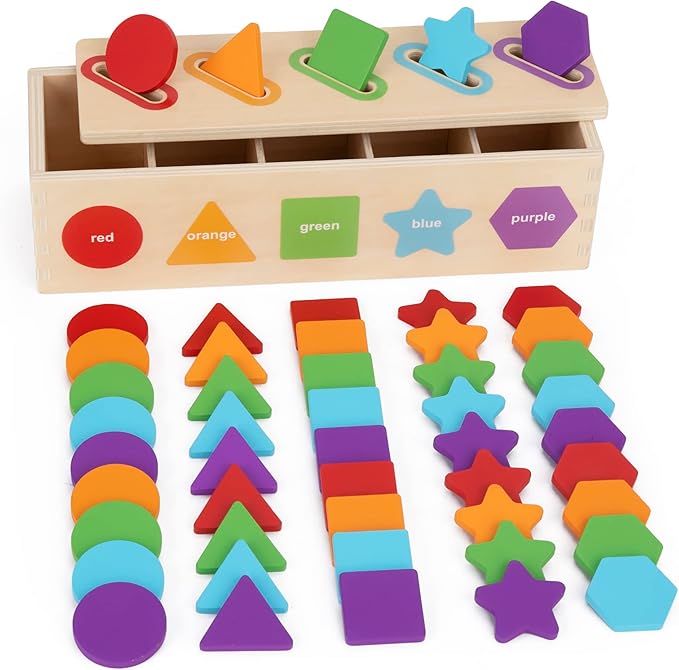Amazon.com: KMTJT Montessori Toys for 1 2 3 Year Old | Wooden Color ...