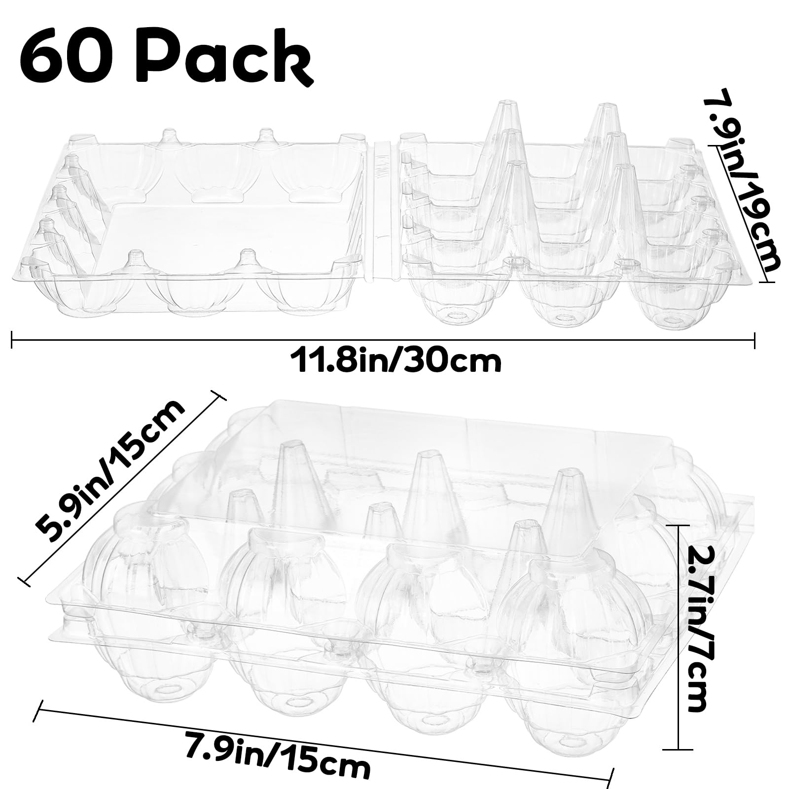 Snapklik.com : 60 Pack Plastic Egg Cartons 12 Count, Clear Egg Cartons For Chicken Eggs 3x4 Grid ...