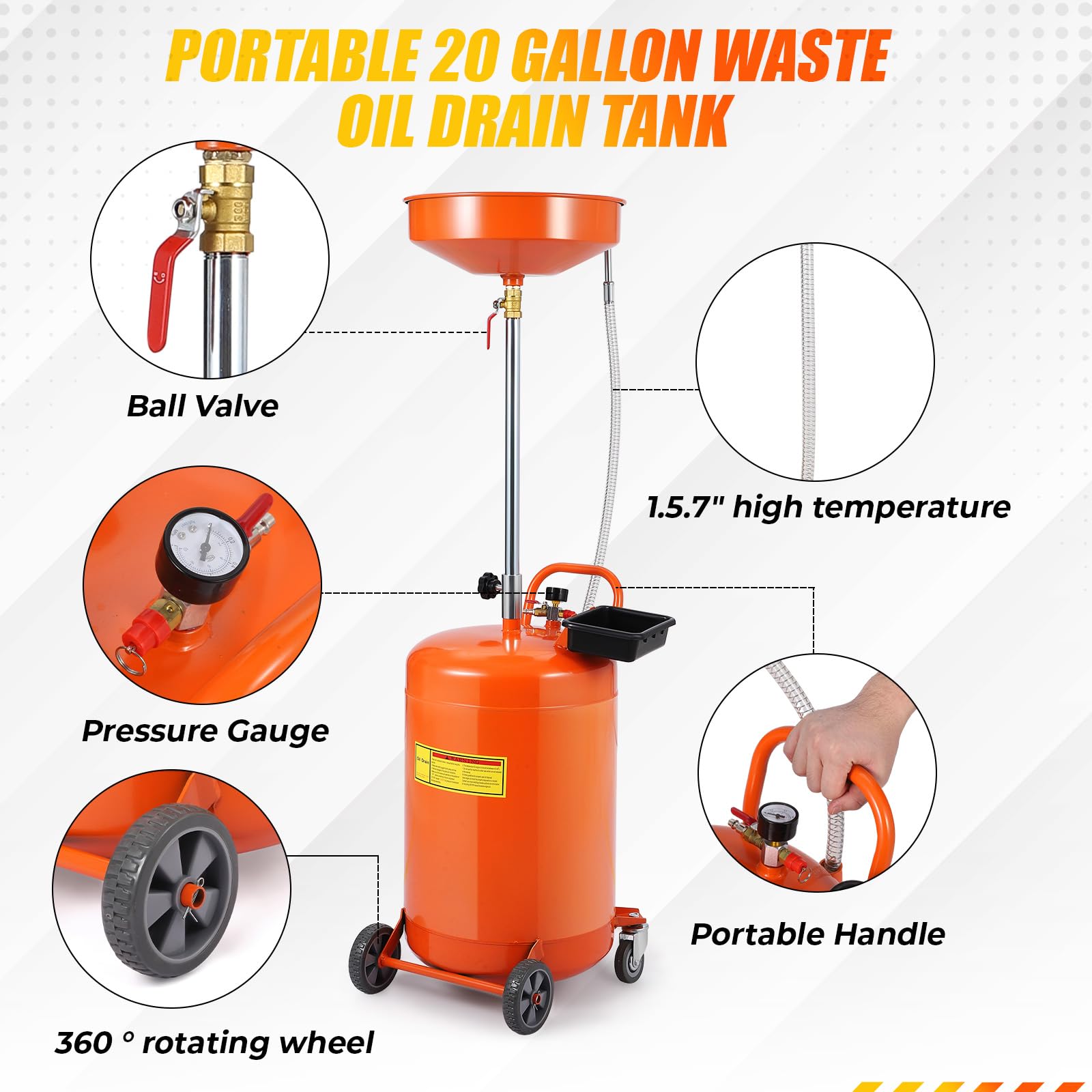 Snapklik.com : 20 Gal Waste Oil Drain Change Tank, Portable Oil Drain ...
