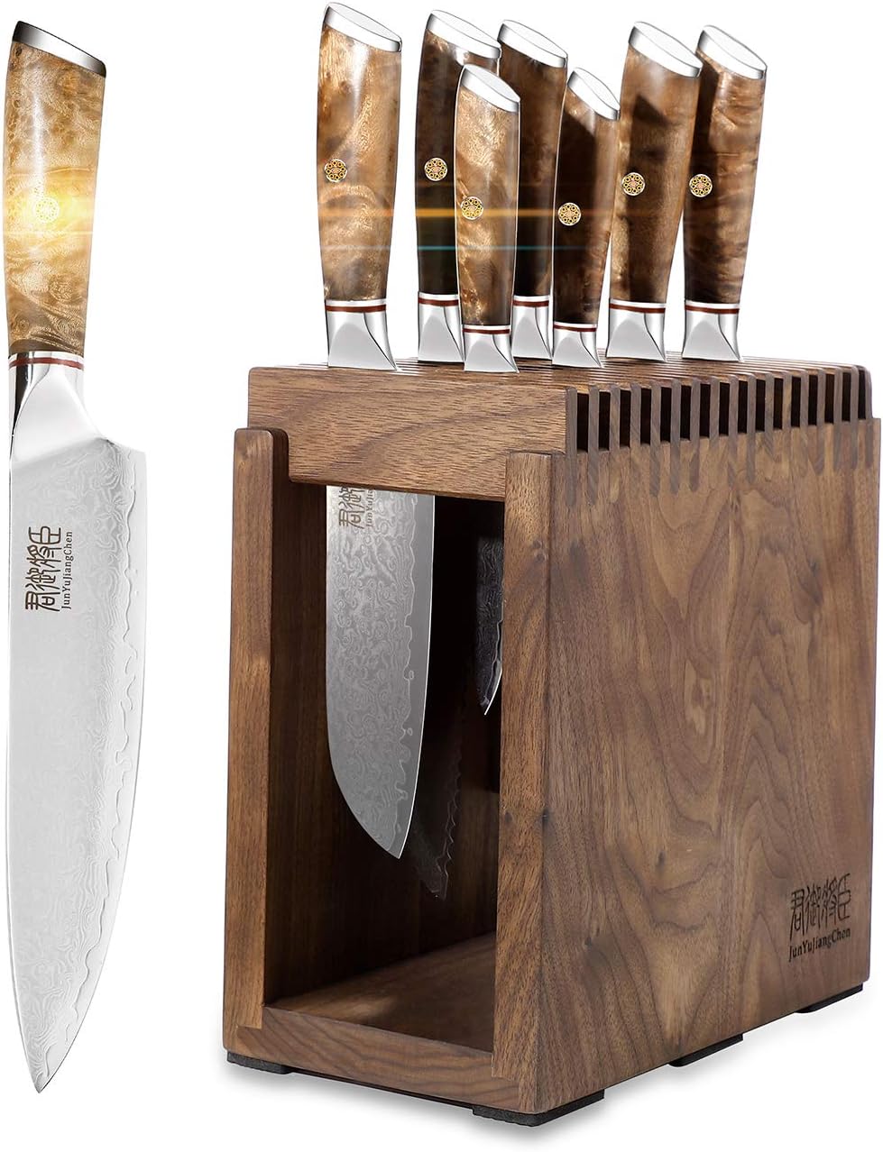 Amazon.com: SENKEN 16-Piece Natural Acacia Wood Kitchen Knife Block Set ...