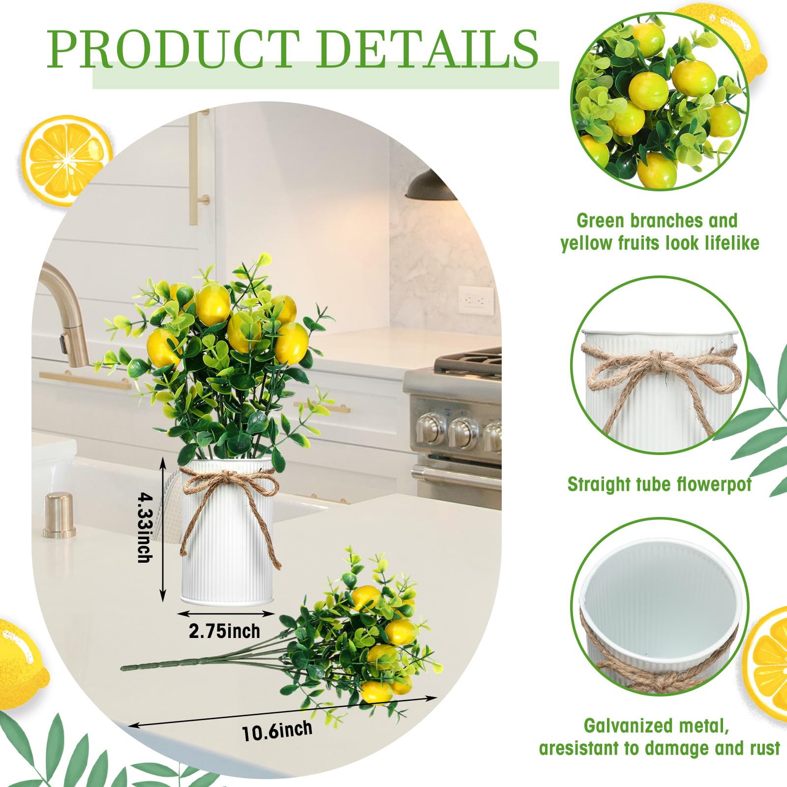 Dandat 8 Pack Faux Lemon Kitchen Decor and Accessories Metal Lemon ...