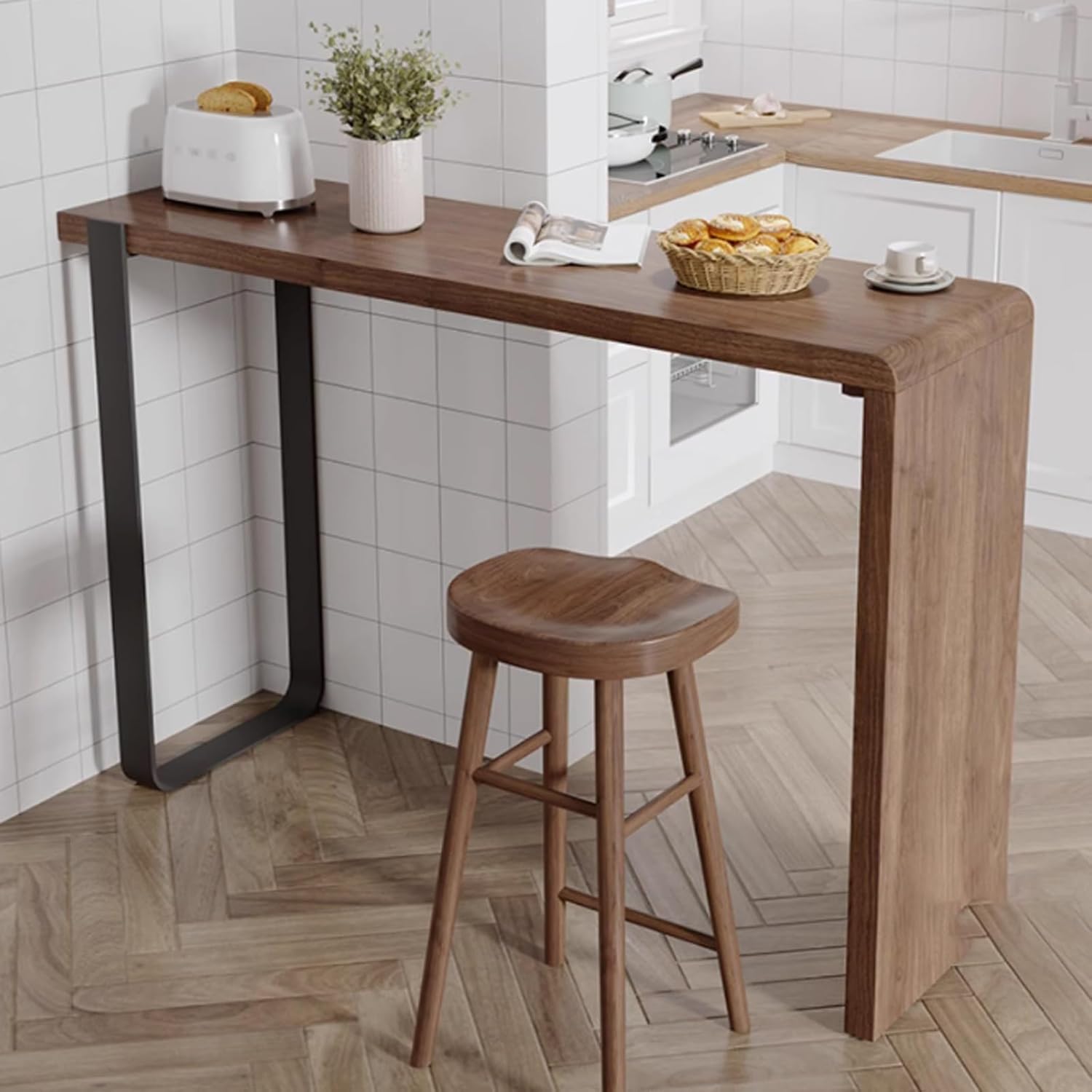 Amazon.com: Solid Wood Rectangle Bar Height Table,Industrial Long Bar ...