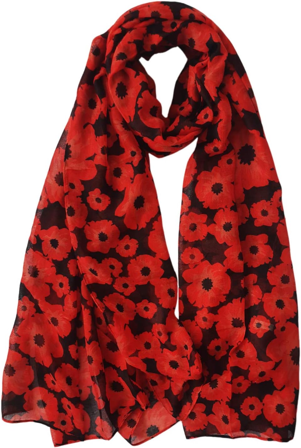 GlamLondon Poppy Scarf Red Poppies Printed Large Soft Flower Floral ...
