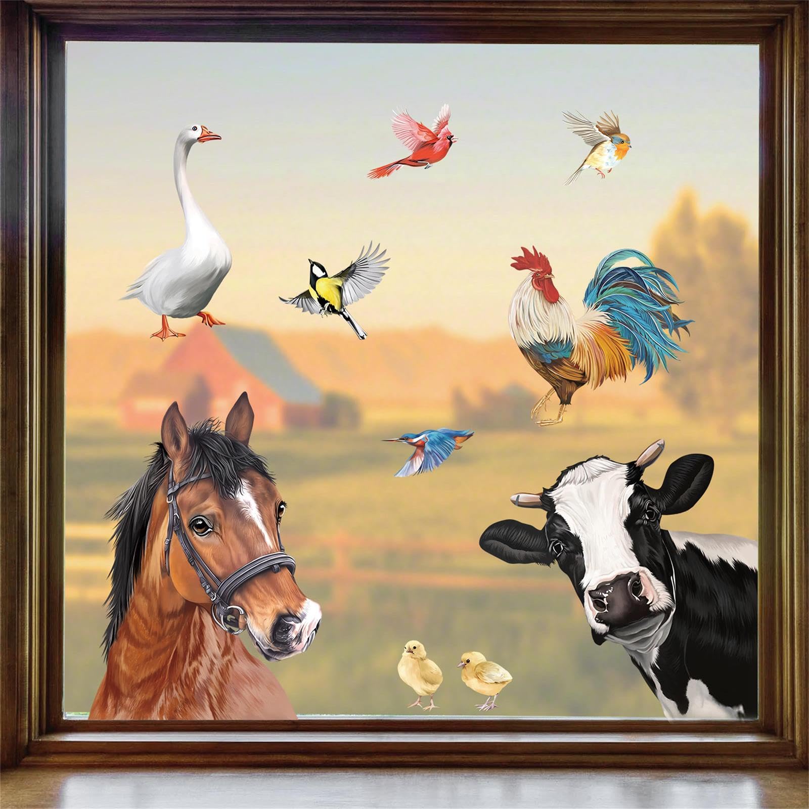Amazon.com: decalmile Farm Animals Cow Double Sided Window Clings ...