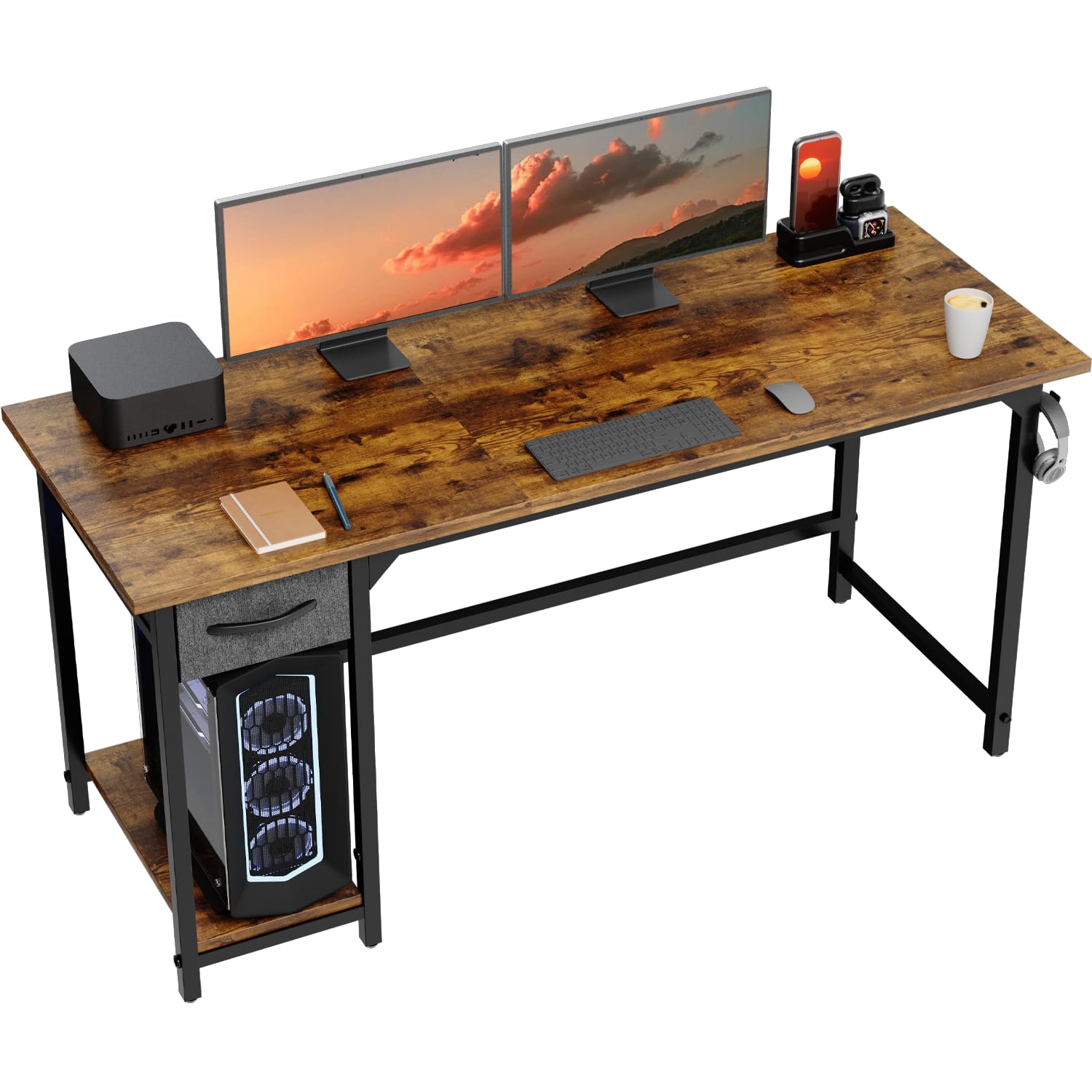 Devoko 140cm Computer Desk with Drawer,Study Writing Desk Small Desks ...