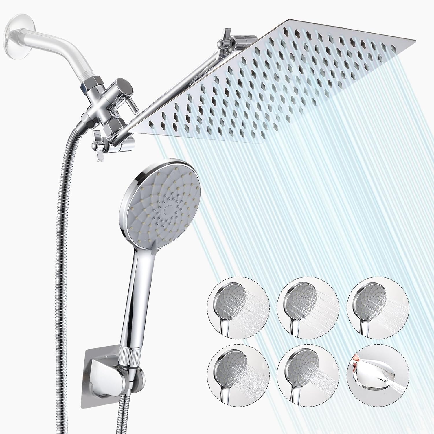PROOX Rain Shower Head, 10" High-Pressure Rainfall/6 Settings Handheld Shower Combo,11" Upgrade ...